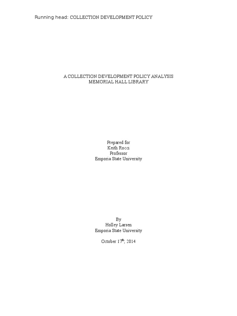 A Collection Development Policy Analysis | PDF | Libraries | Public Library