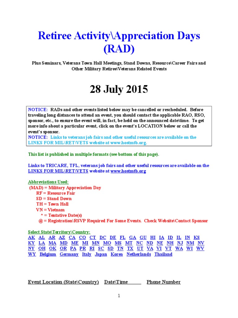 Retiree Appreciation Days (RAD) 150728 | PDF