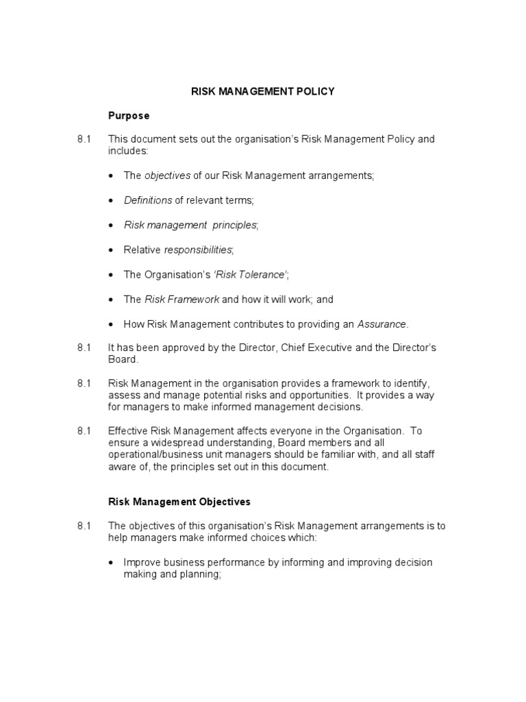 Risk Management Policy | PDF | Risk | Risk Management