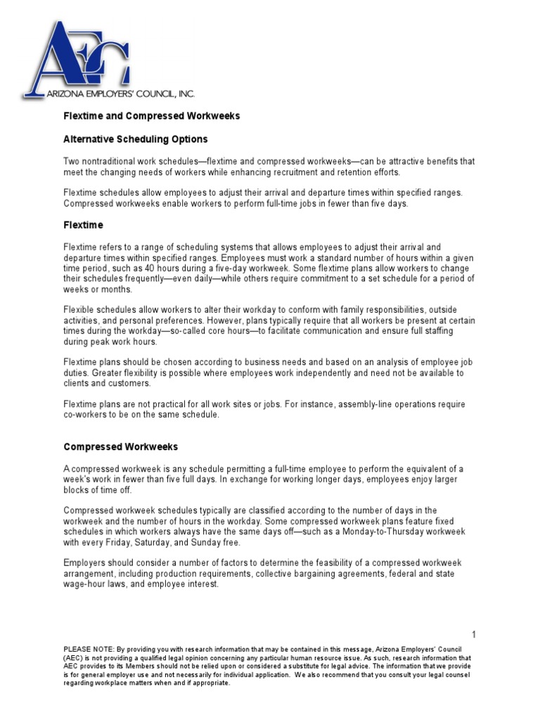 SAMPLE Flextime and Compressed Workweeks Guidance | PDF | Overtime | Workweek And Weekend
