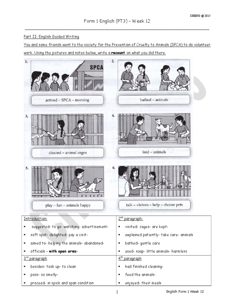 Form 1 English Week 12 Essay SPCA | PDF