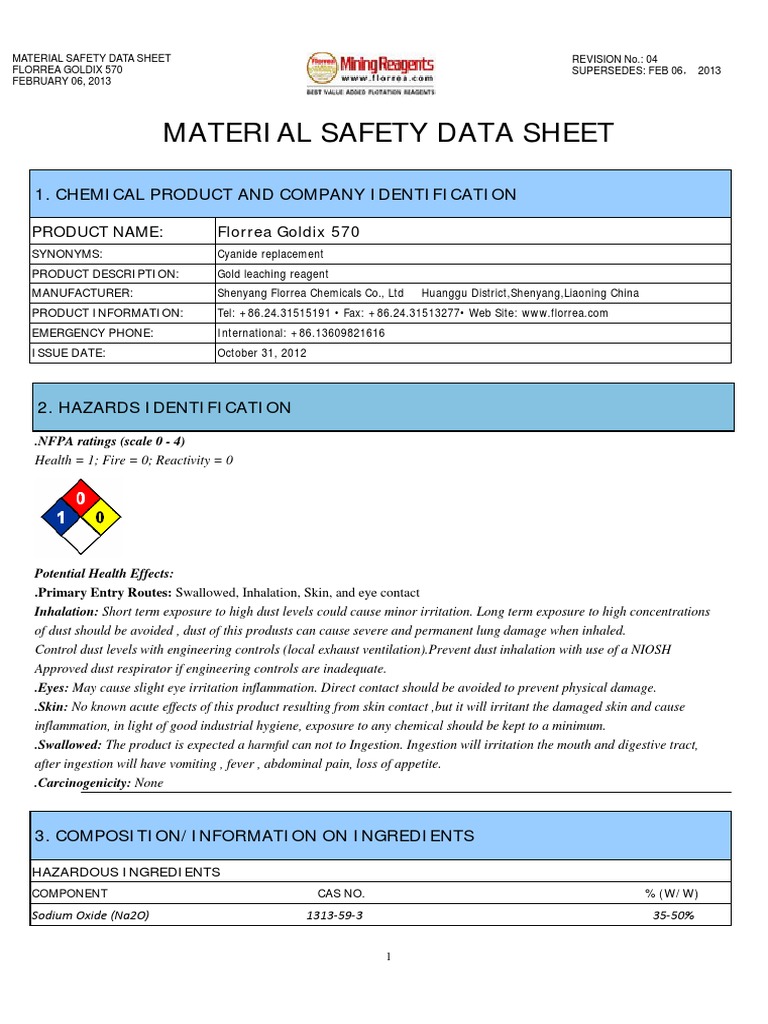 MSDS-Goldix 570 2nd Version Gold Leaching Reagent | PDF | Dangerous ...