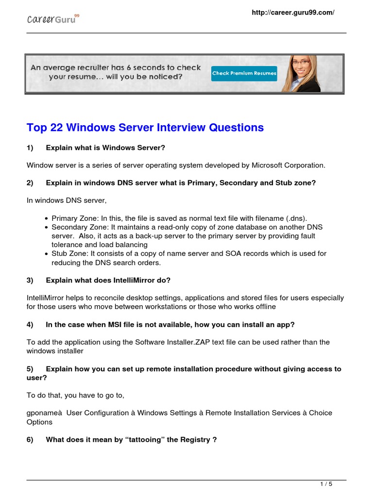 Top 22 Windows Server Interview Questions | PDF | Domain Name System ...