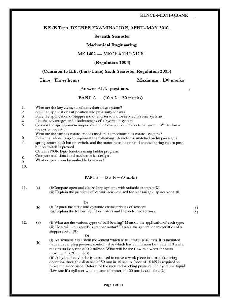 Mechatronics Question Bank and Exam Guide | PDF | Programmable Logic ...