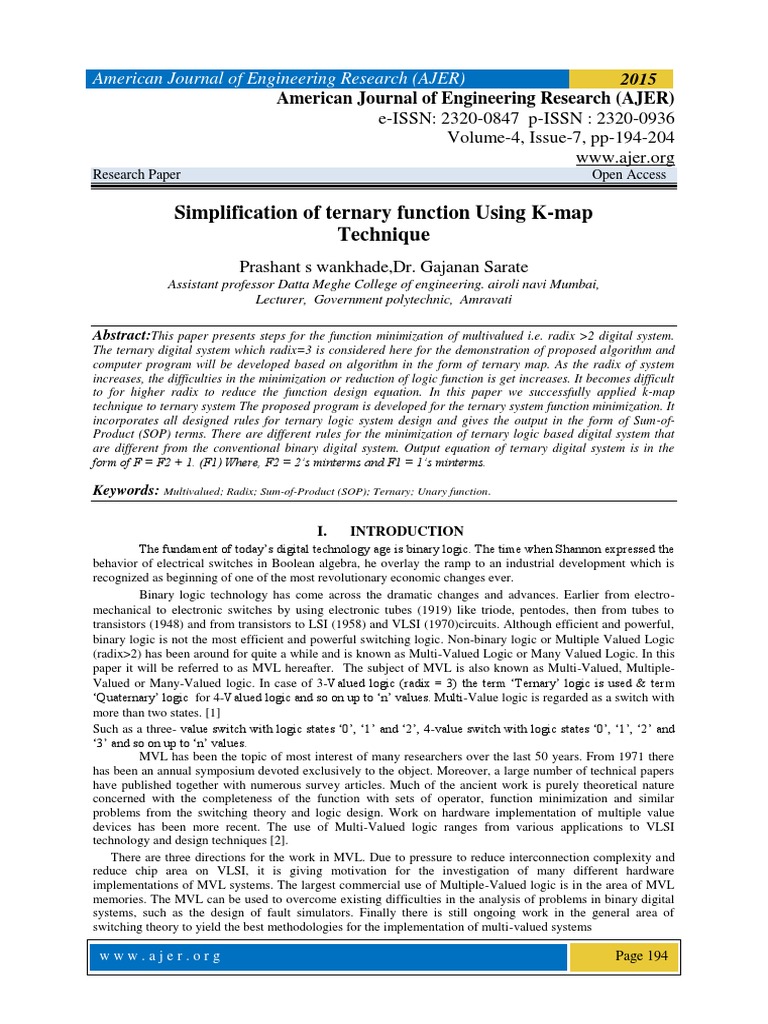 Simplification of Ternary Function Using K-Map Technique | PDF | Digital Electronics | Logic