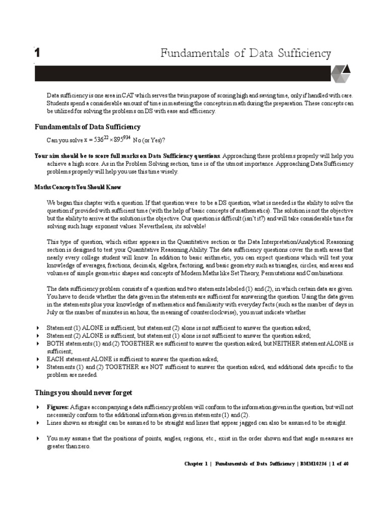 Fundamentals of Data Sufficiency | PDF | Geometry | Teaching Mathematics