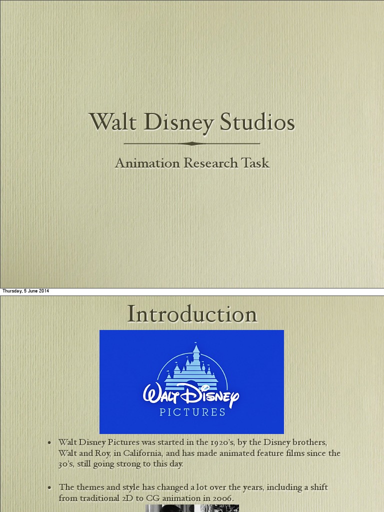 Walt Disney Studios: Animation Research Task | Download Free PDF | Walt ...