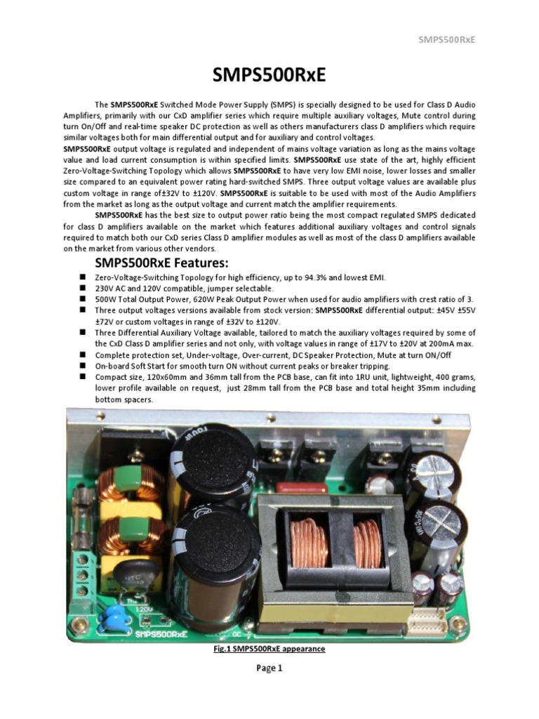 SMPS500RxE: Efficient Power Supply for Class D Amplifiers | PDF ...