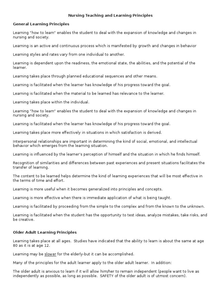 Nursing Teaching and Learning Principles General Learning Principles ...