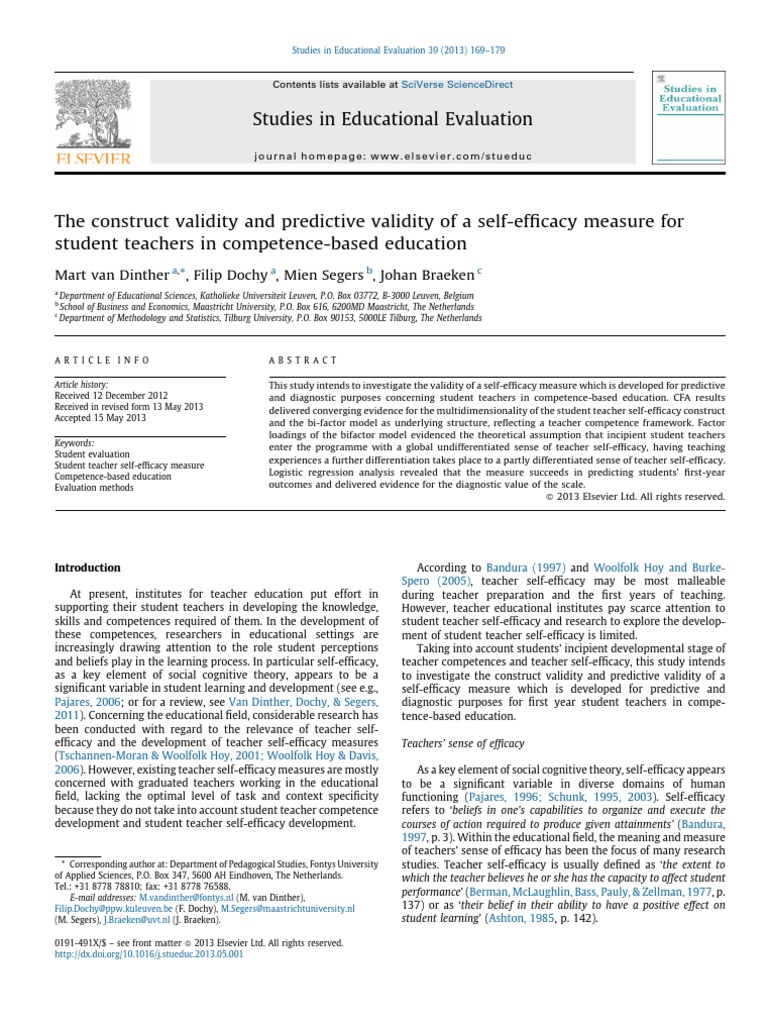 Studies in Educational Evaluation: Mart Van Dinther, Filip Dochy, Mien ...