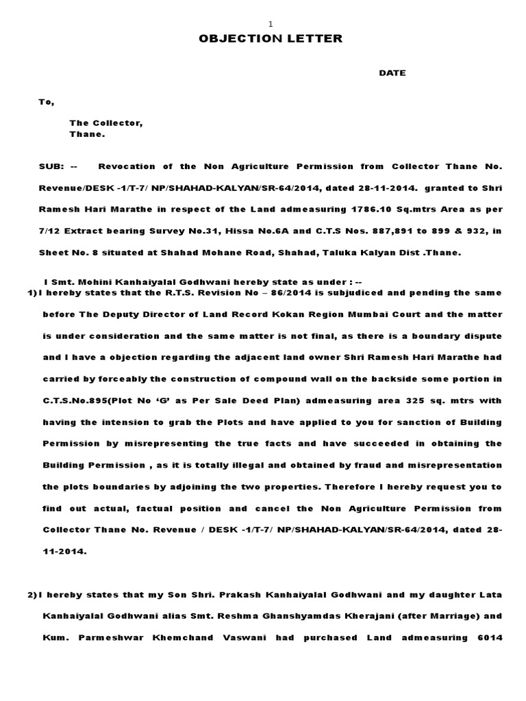 Collector Thane Objection Letter | PDF | Common Law | Private Law