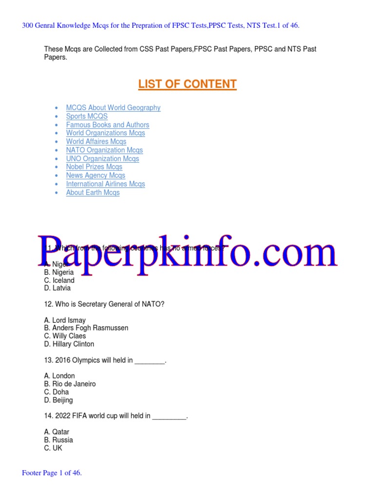 General Knowledge Mcqs | PDF | Sports