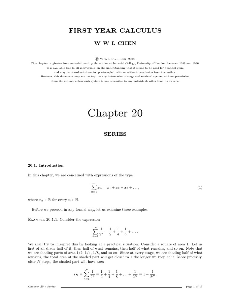 First Year Calculus: Wwlchen | PDF | Series (Mathematics) | Sequence