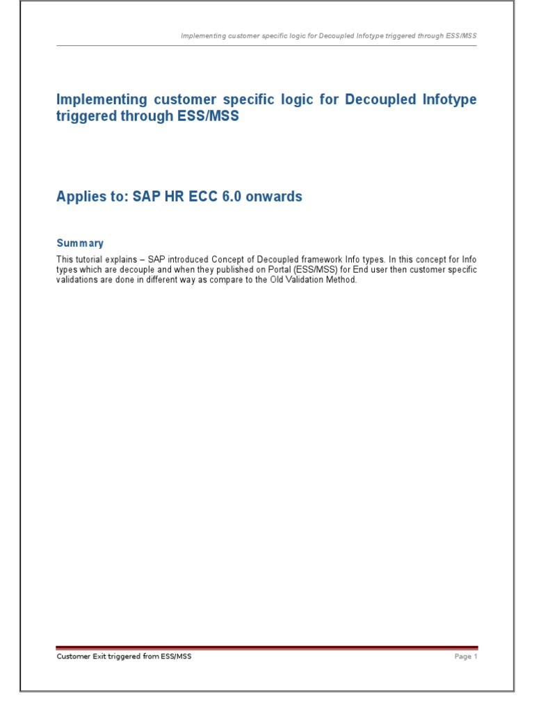 SAP - Customer Exit Implementation For Decoupled Framework Info Types ...