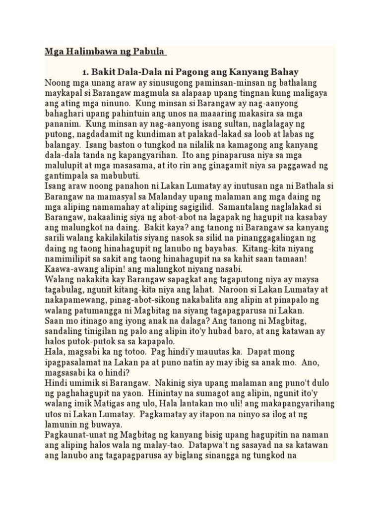 Mga Halimbawa NG Pabula