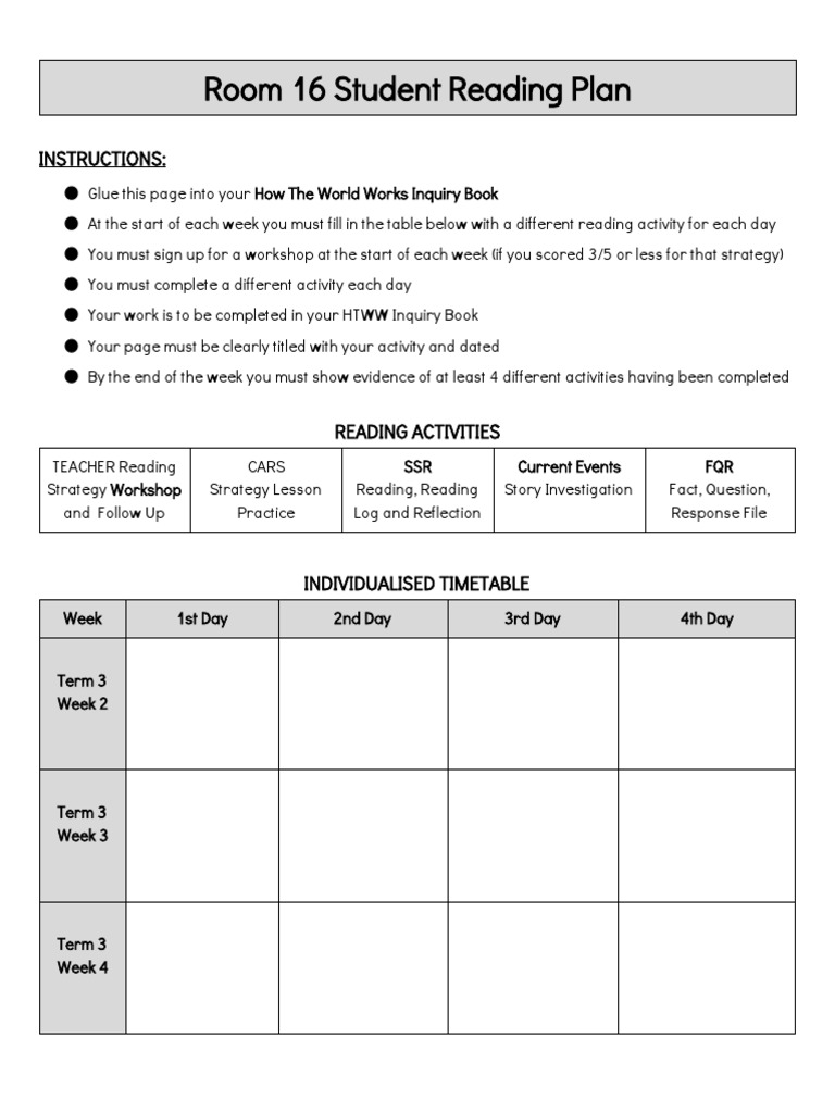 Room 16 Reading Activity Plan | PDF