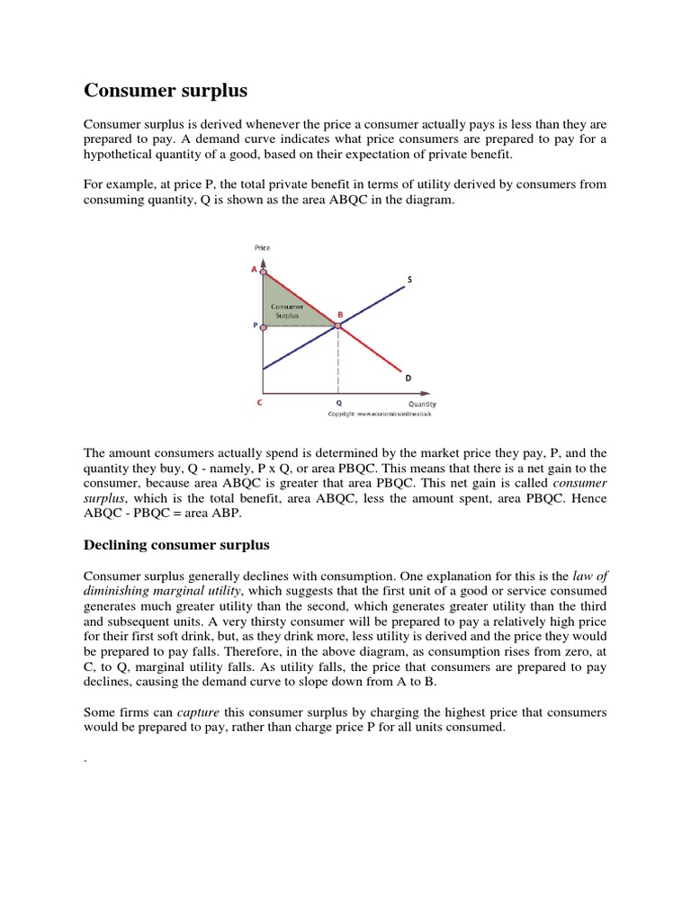 Consumer Surplus | PDF | Economic Surplus | Prices