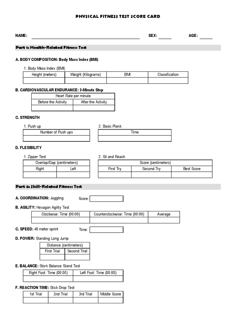 DepED PFT Score Card | PDF | Body Mass Index | Physical Exercise