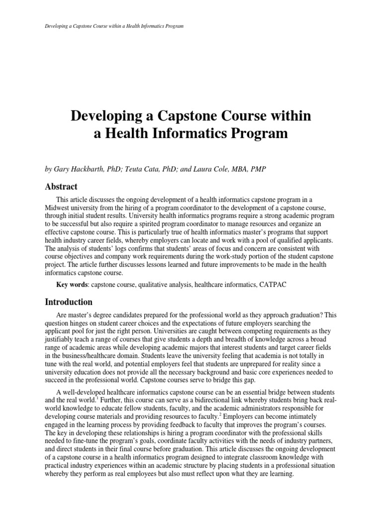 Developing A Capstone Project | Download Free PDF | Health Informatics ...
