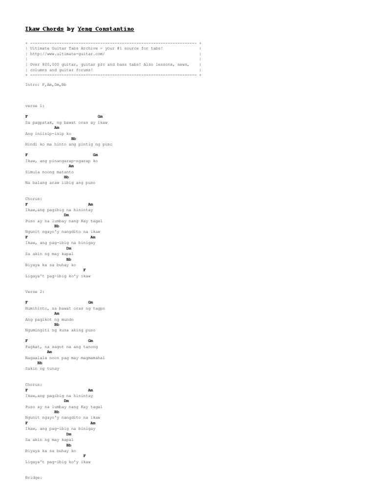 Ikaw Chords by Yeng Constantino at Ultimate-Guitar | PDF