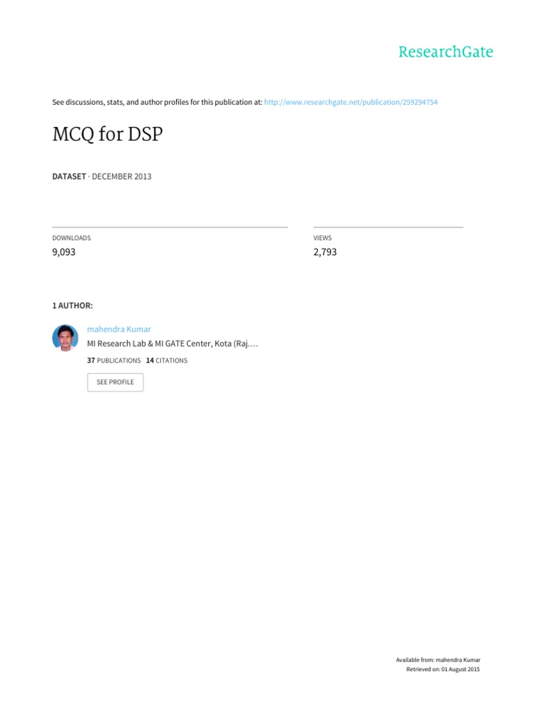 MCQ For DSP | PDF | Digital Signal Processing | Sampling (Signal Processing)
