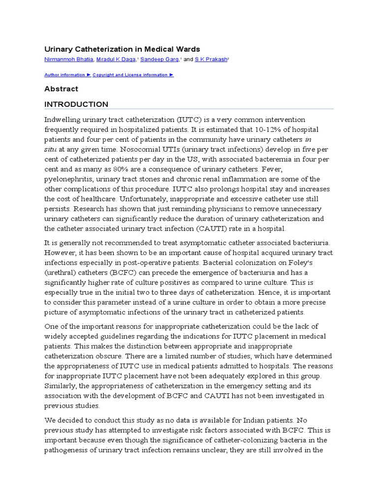 Journal For MEdical Ward | PDF | Urinary Tract Infection | Catheter