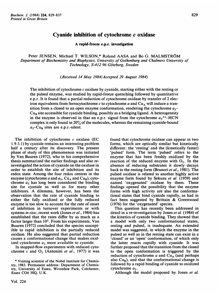 Cyanide Inhibition of Cytochrome c Oxidase | PDF | Wellness | Science ...
