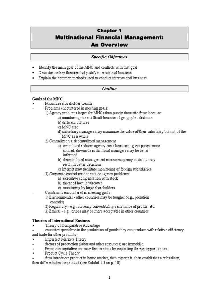 Chapter 1 - Multinational Financial Management - Quiz | PDF