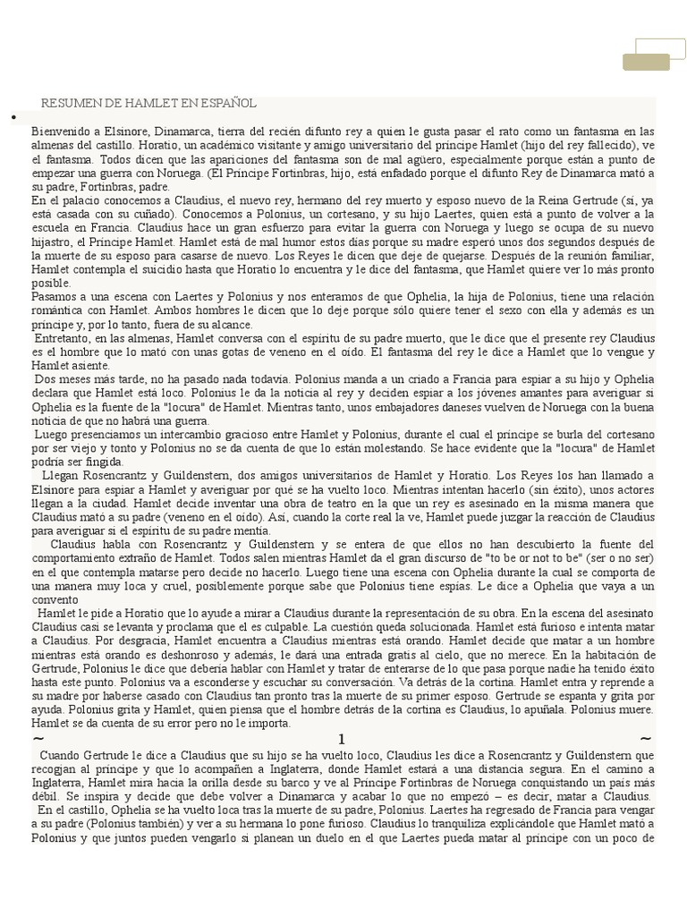 Resumen de Hamlet en Español | William Shakespeare | Ciencia filosófica