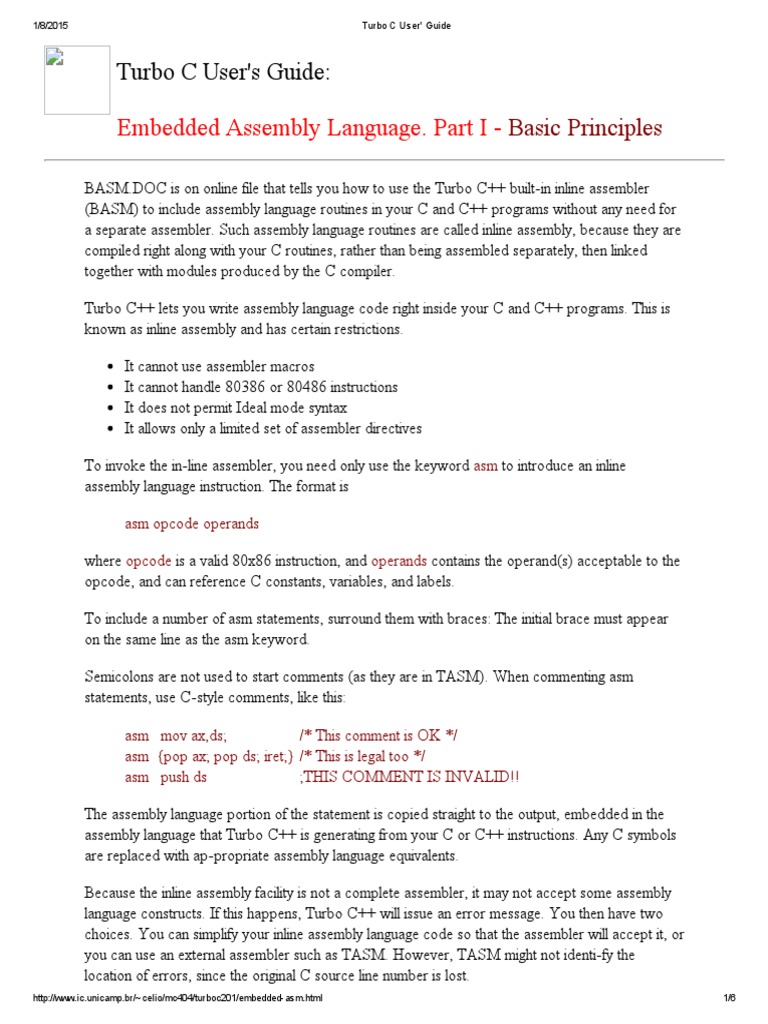 Turbo C User' Guide | PDF | Assembly Language | C (Programming Language)