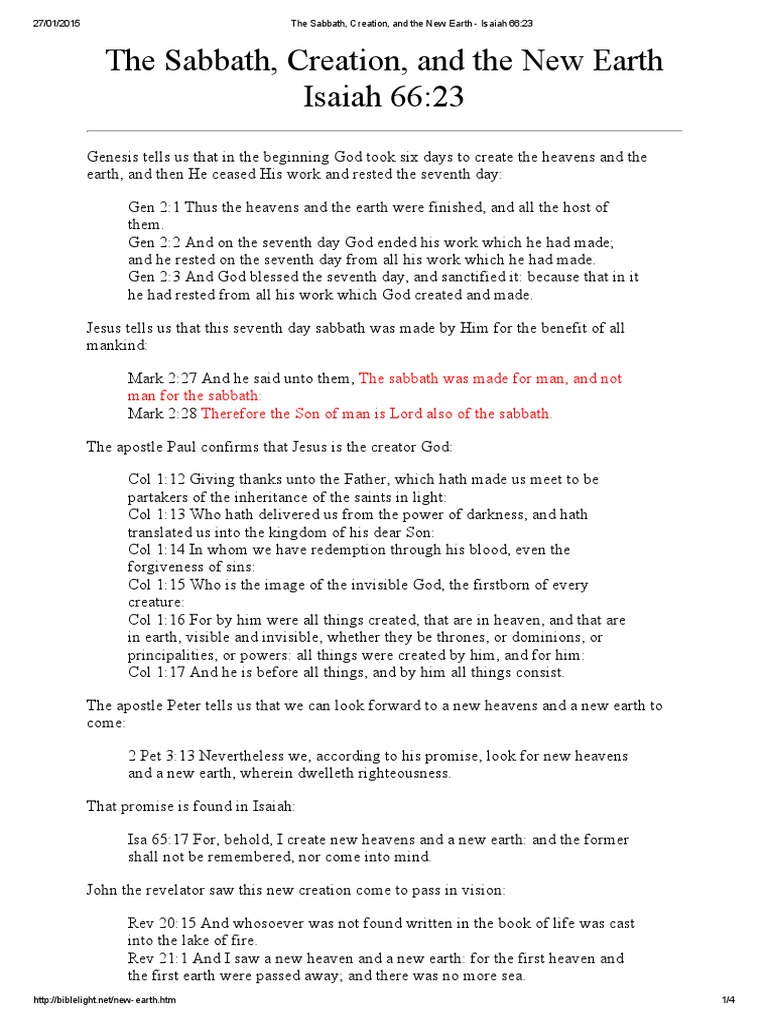 Sabbath Worship in the New Earth | PDF | Biblical Sabbath | Genesis ...