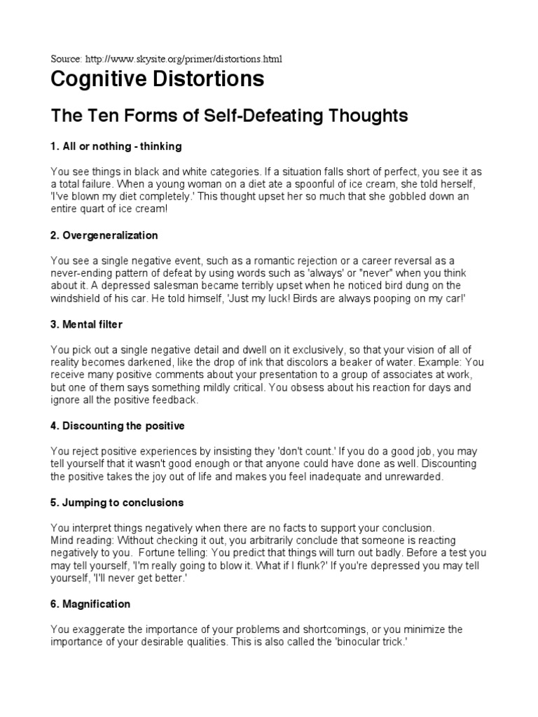 Cognitive Distortions Worksheet