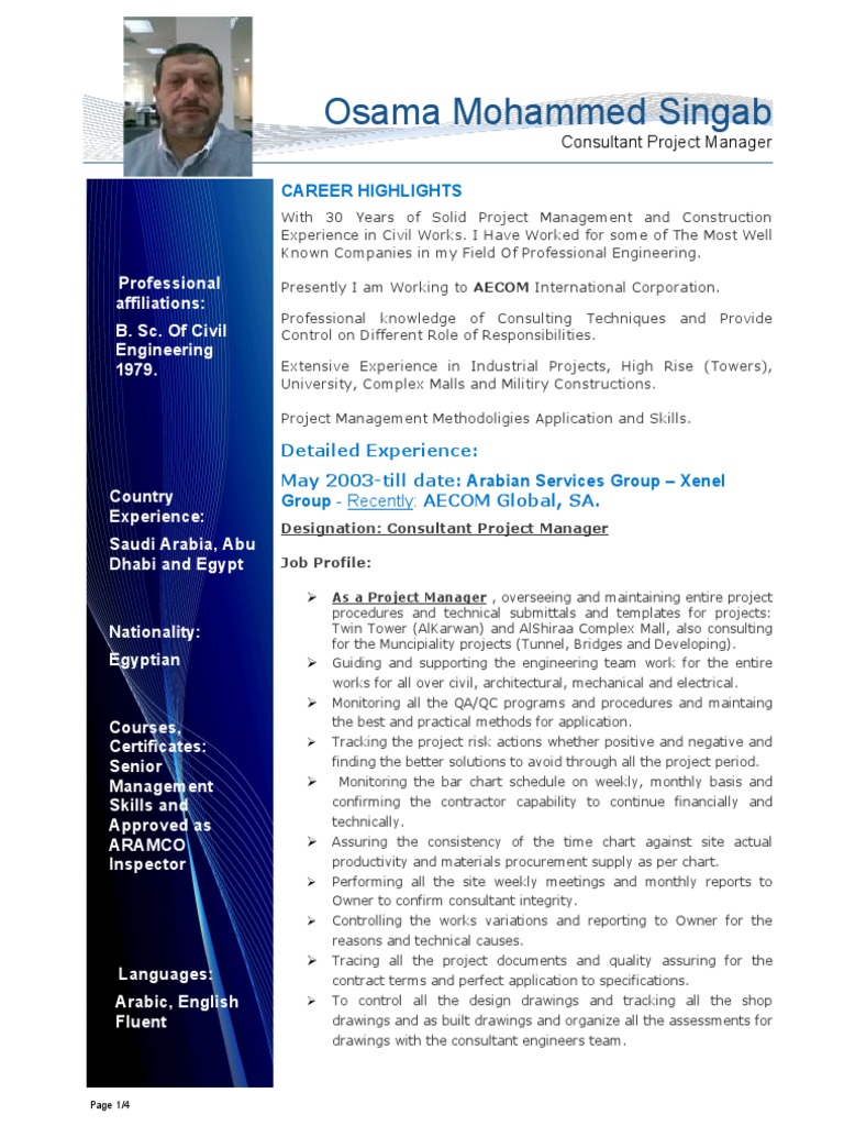 AECOM CV - Osama Singab | PDF | Quality Assurance | Project Management