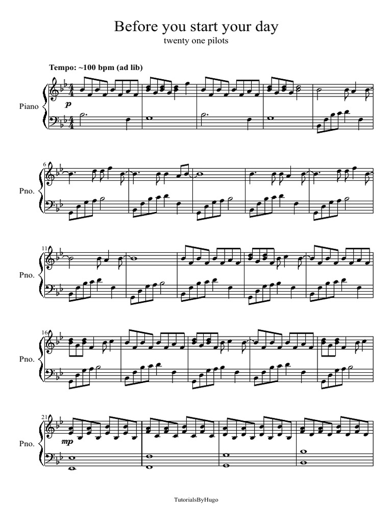 twenty one pilots - Before You Start Your Day (Piano Sheet Music)