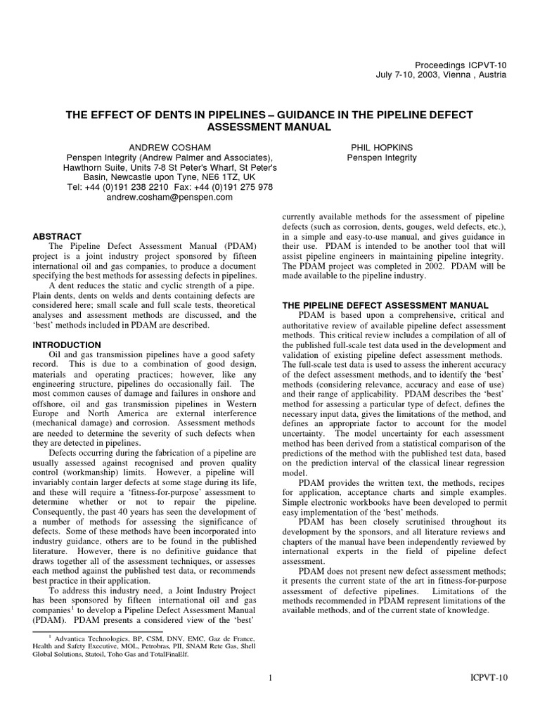 Effect of Dents in Pipelines | PDF | Fatigue (Material) | Strength Of ...