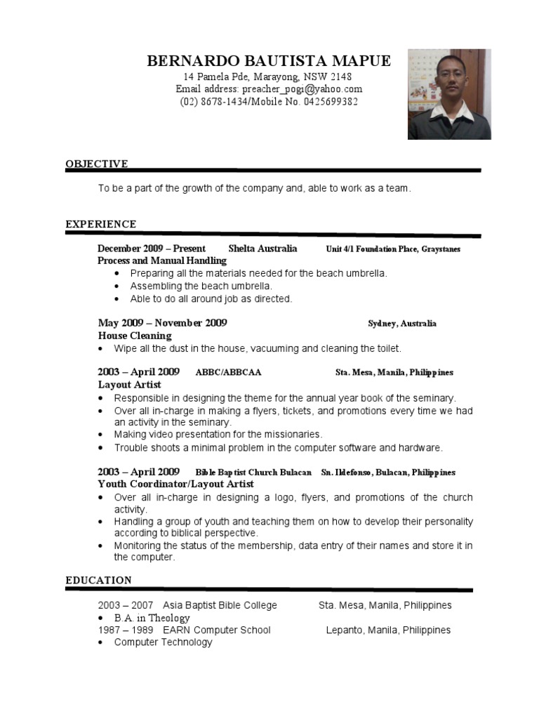 Bernardo Bautista Mapue Resume Latest2 | PDF