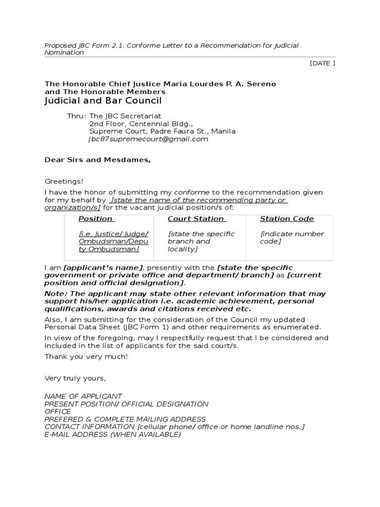 Conforme Letter | PDF | Judge | Judiciaries