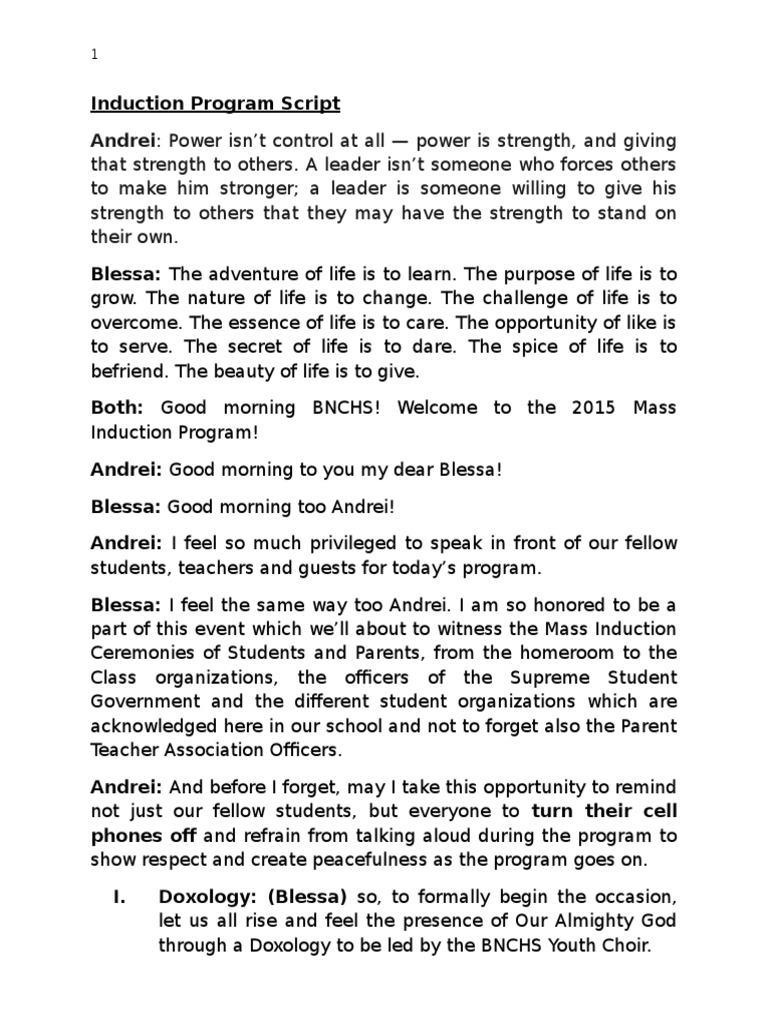 BNCHS Mass Induction Program Script | PDF