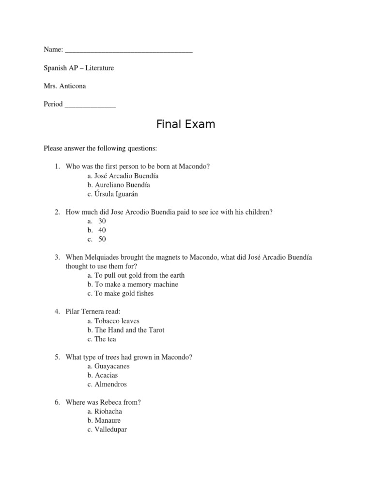 Spanish AP Literature Final Exam Guide | PDF | Home & Garden | Art