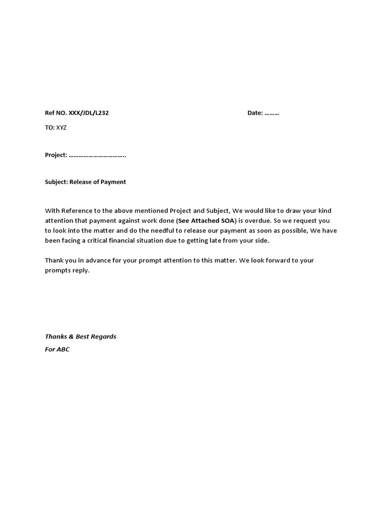 Release of Payment Letter Format | PDF | Career & Growth | Finance ...