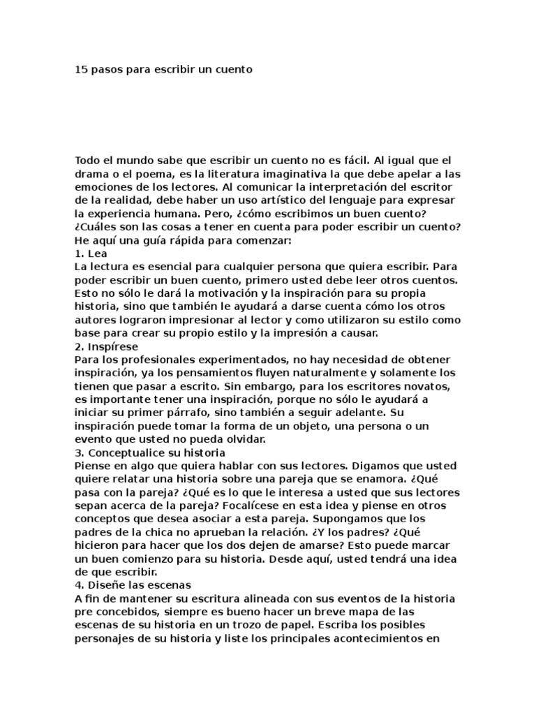 15 Pasos para Escribir Un Cuento | PDF | Cuentos | Escritura