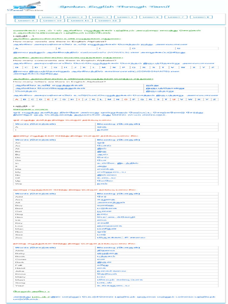 Tamil Diction-Spoken English Through Tamil | PDF