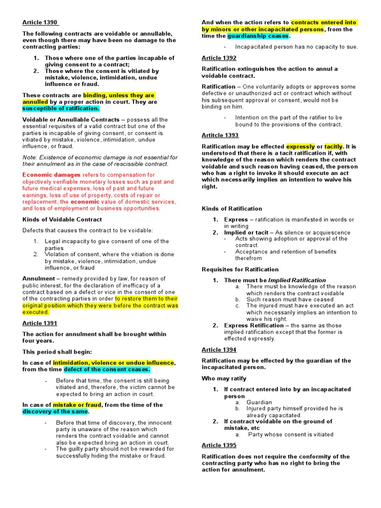 Understanding Voidable Contracts | PDF | Annulment | Ratification