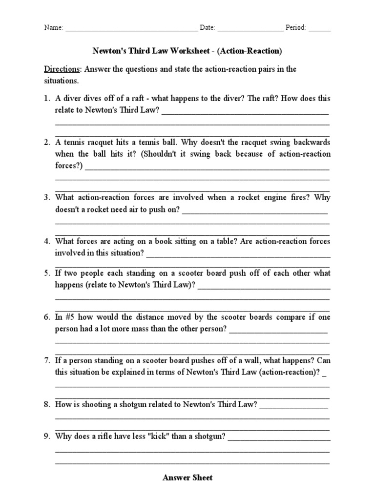 Newtons Third Law Action-Reaction Ws | PDF | Rocket | Force