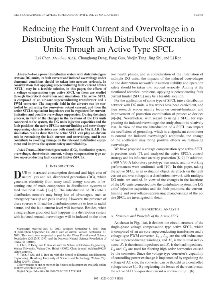 Reducing The Fault Current and Overvoltage in A Distribution System With Distributed Generation ...