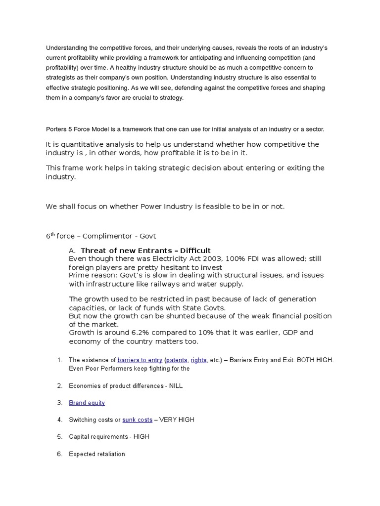 Porter 5 Force Model | PDF | Foreign Direct Investment | Strategic ...