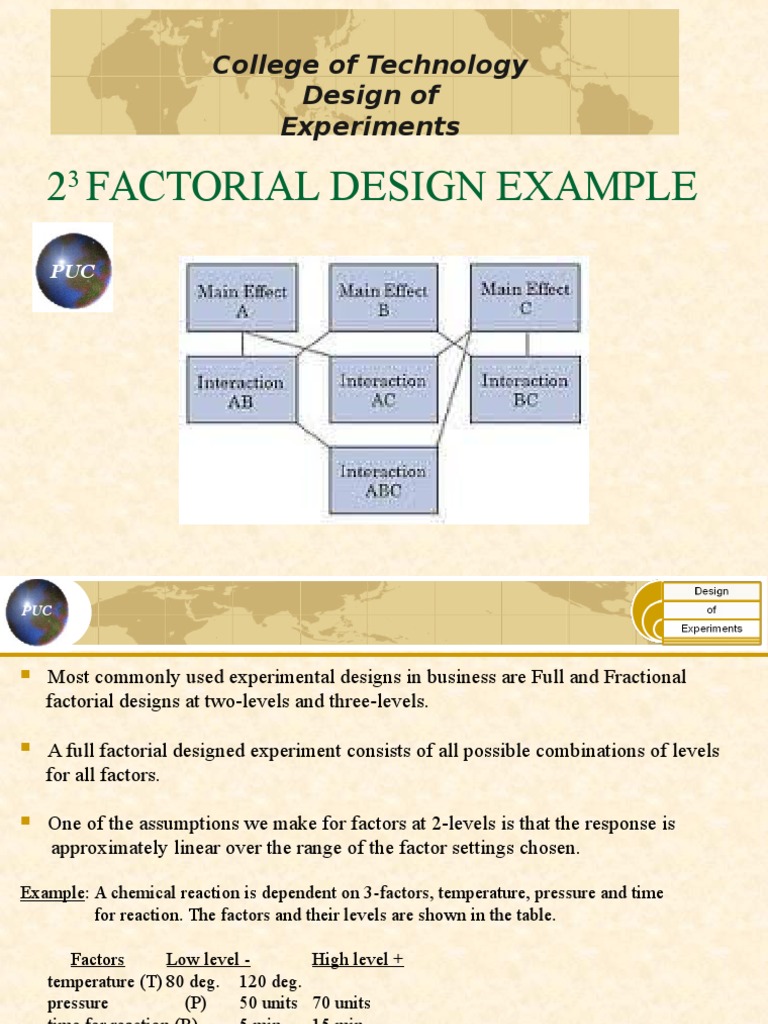 2 Factorial Design Example: College of Technology Design of Experiments ...