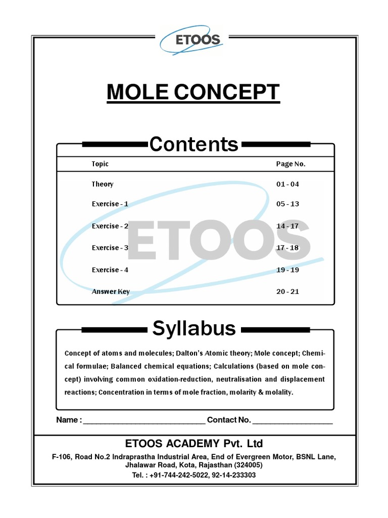 Assignment Mole Concept JH Sir-2686 | PDF | Mass Concentration ...