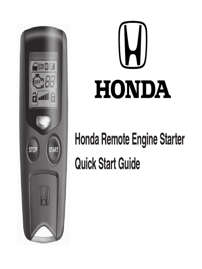 Honda Remote Engine Starter Quick Start Guide | PDF